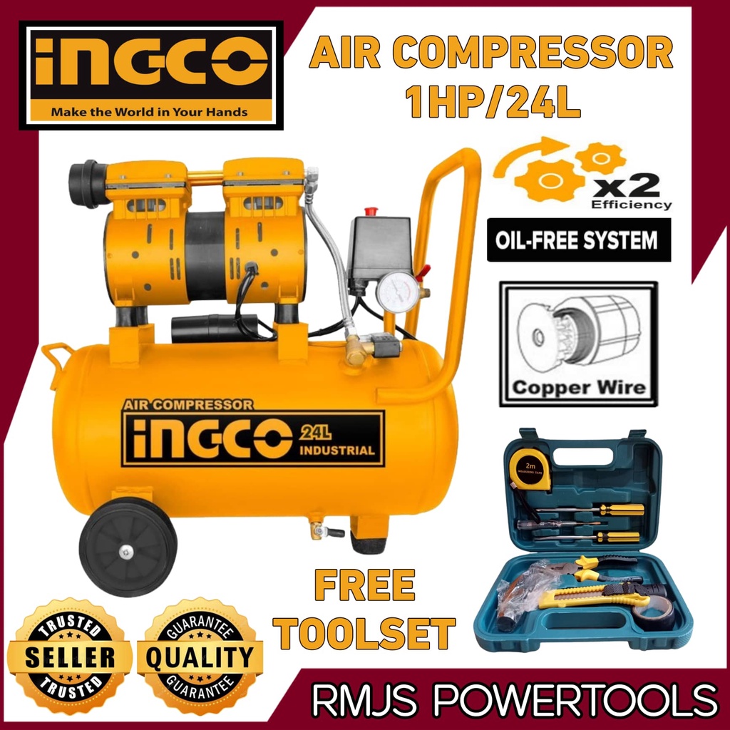 INGCO Air Compressor ACS175241P 1HP/24L Oil Free with FREE TOOLSET ...