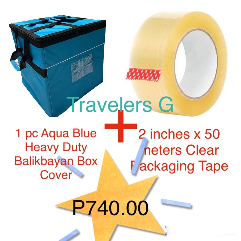 Heavy Duty Balikbayan Box Cover Aqua Blue plus Packaging Tape 50 meters ...