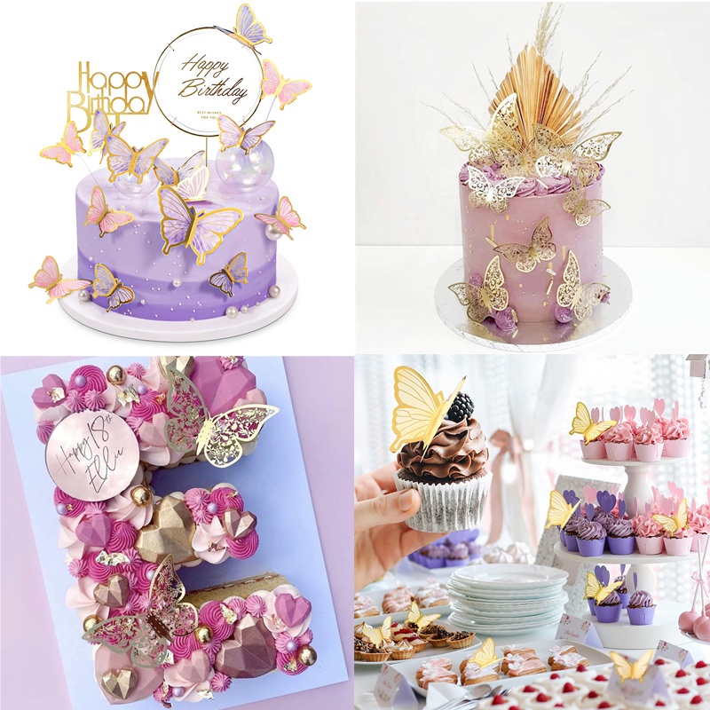 Butterfly Cake Topper for Decoration Gold Fan Cake Topper Rosegold ...