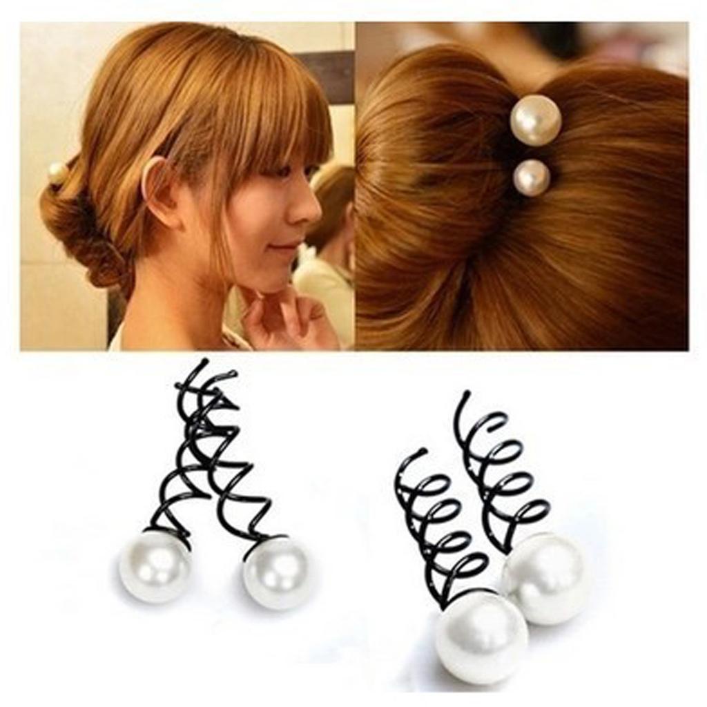 1pair 18mm Pearl Black Spiral Spin Screw Bobby Pin Hair Clips Lady ...