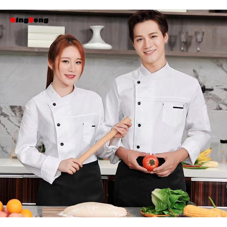 Restaurant Kitchen Chef Jacket Coat Uniform Long Sleeve Cooking Clothes ...