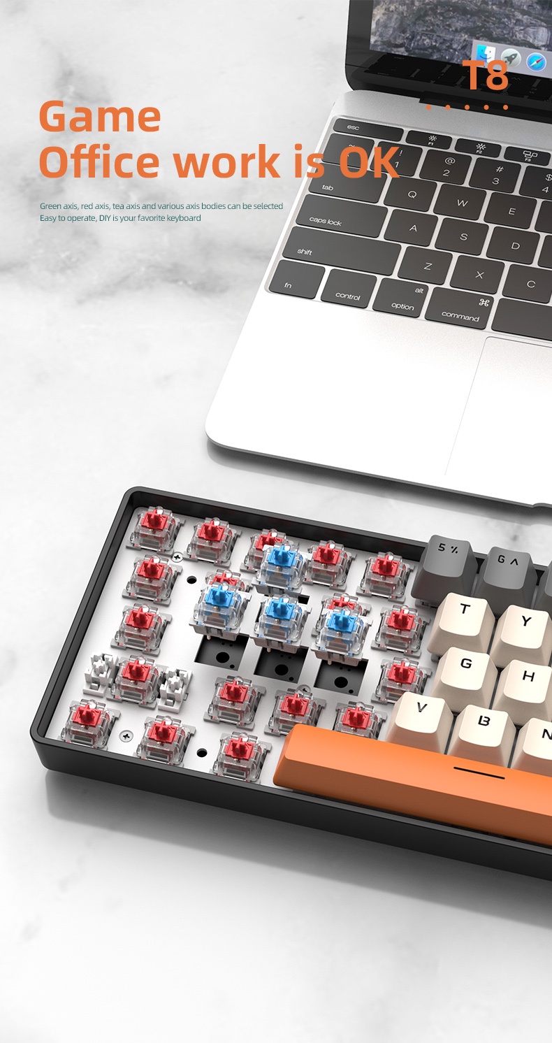 ZIYOULANG T8 RGB 68 Keys Mechanical Keyboard Type-C Wired Gaming ...