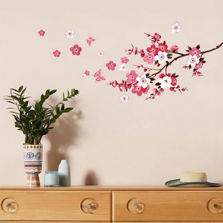 Wall Decal Sakura Tree Branch Wall Stickers Butterfly Flowers Wall Art ...