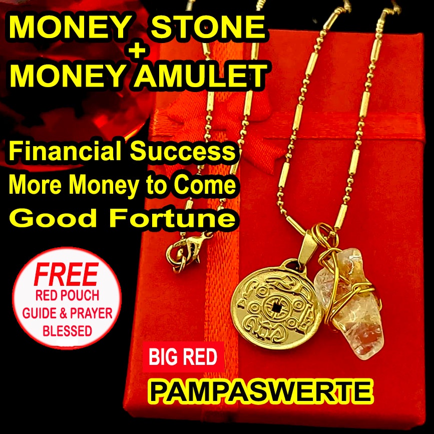 DOUBLE SUCCESS Money Stone Money Amulet Free Bangkok Gold Necklace ...