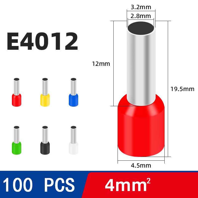 6 Color Pin Terminal E1008 / E0508 / E1508 /E2508 /E4012 /e6012 Tube Terminal Cold Pressed Wire ...