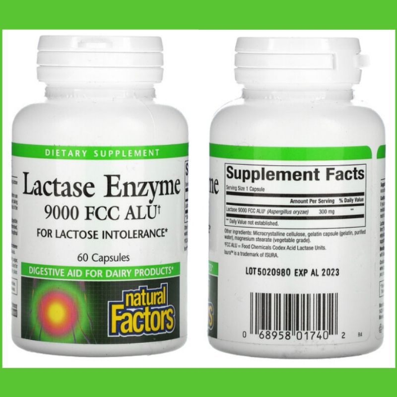 ON HAND, AUTHENTIC, Natural Factors, Lactase Enzyme, 9,000 FCC ALU, 60 ...