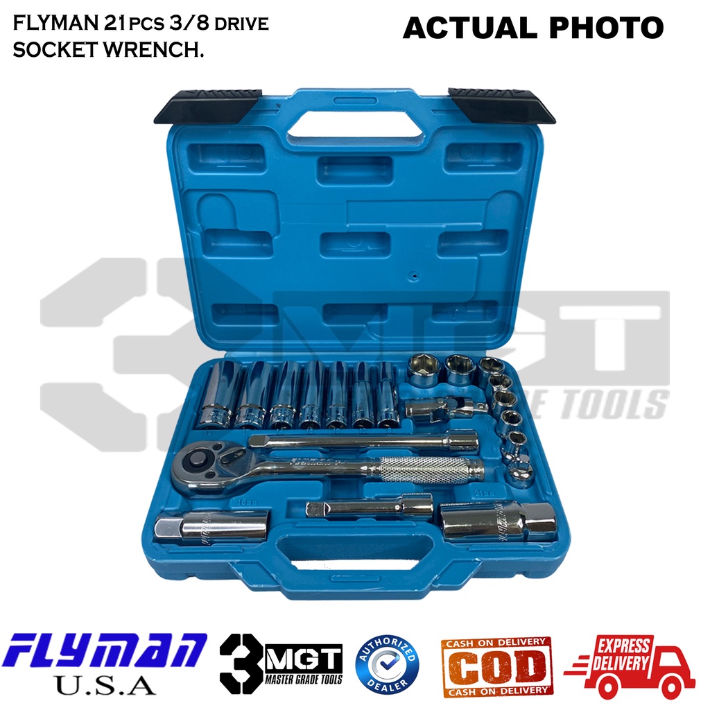 Original Flyman 21 Pcs. 3/8 Drive Socket Wrench Set (6 Point) 100% ...