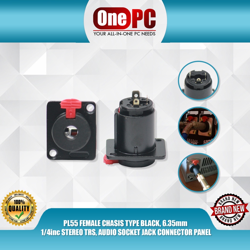 PL55 FEMALE CHASIS TYPE BLACK, 6.35mm 1/4inc STEREO TRS, AUDIO SOCKET ...
