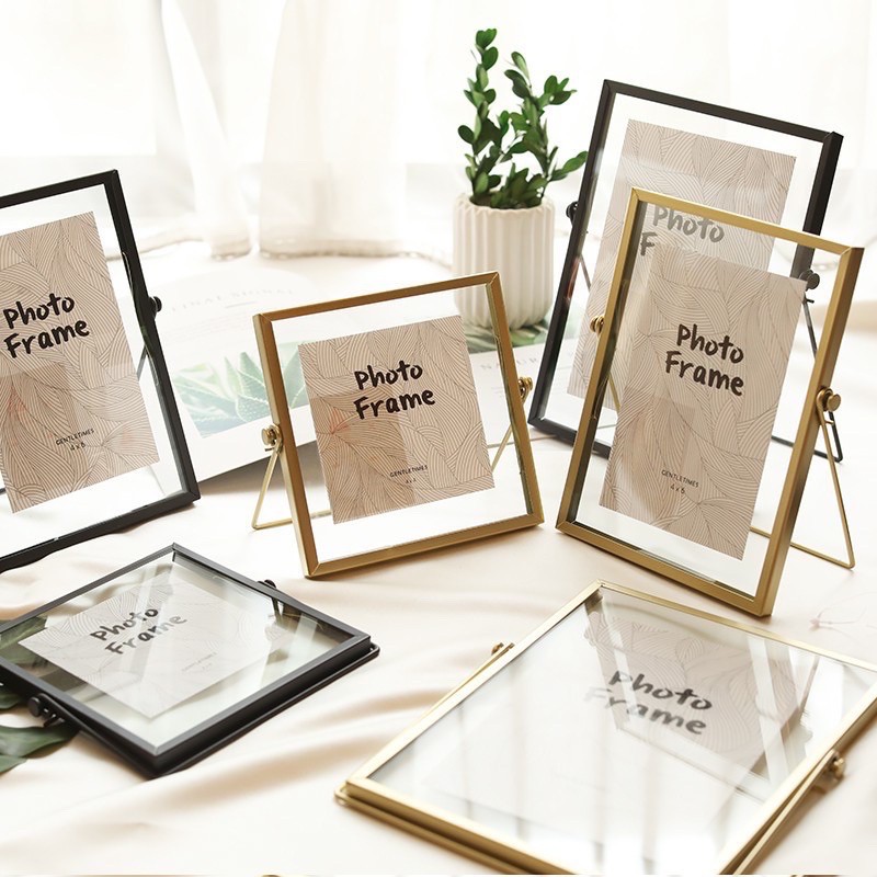 Gold Metal and Glass Photo Frame Folding Wire Desktop Picture Brass ...