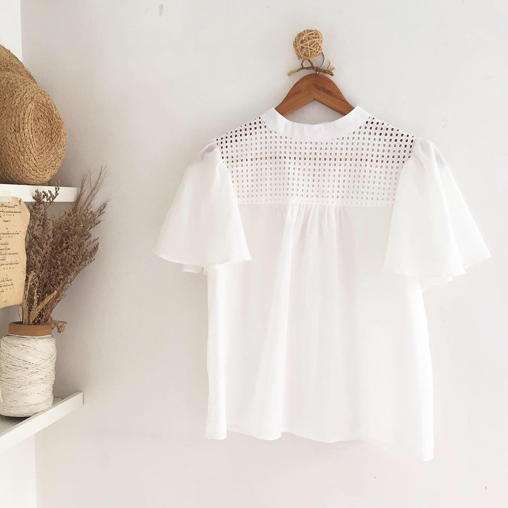 701/2 Flare Sleeve Close Neck Top in Off-White | Shopee Philippines