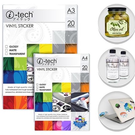 i-tech A3 Vinyl Sticker Waterproof Matte / Glossy / Transparent 20Sheets/Pk ITech Brand High ...