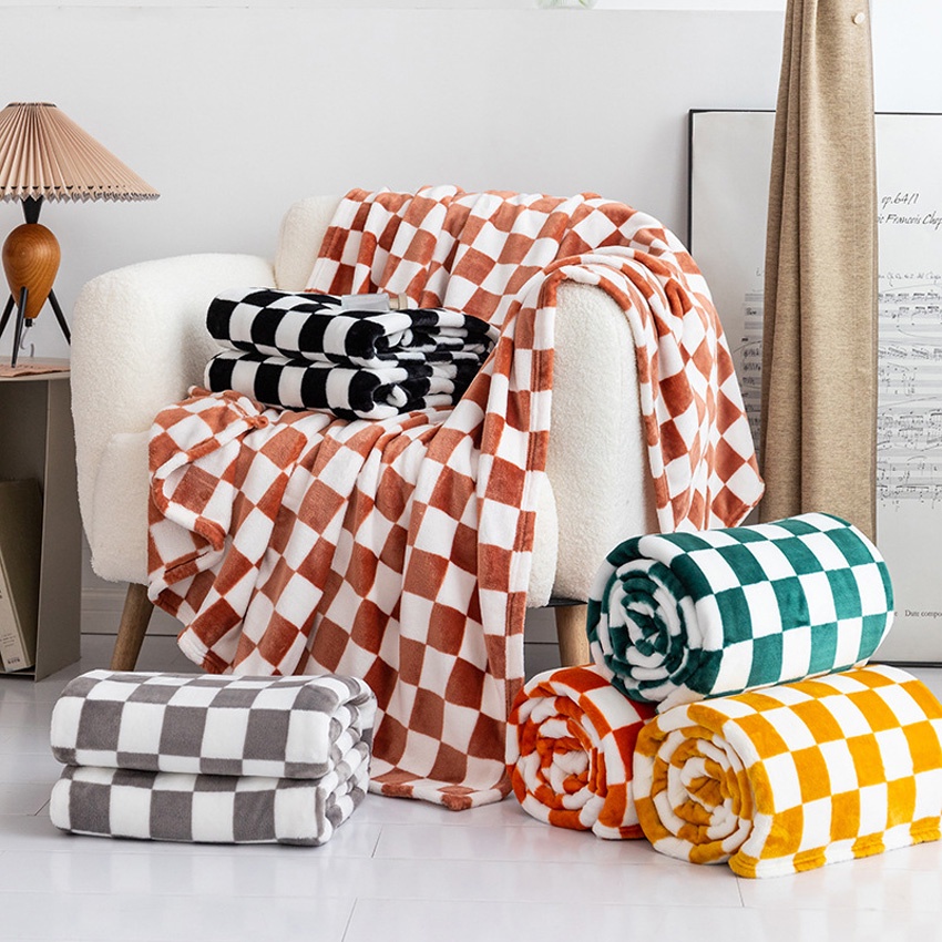 Checkerboard Coral Fleece Blanket Plaid Super Soft Bed Throw Bedsheet ...