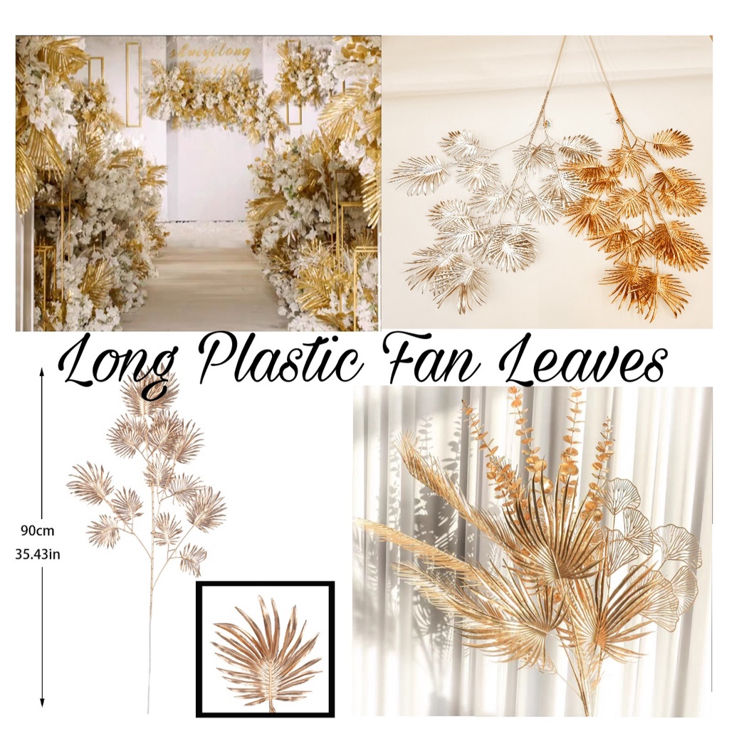 Artificial Persian Long Plastic Fan Leaves Golden Flower Wedding Garden ...