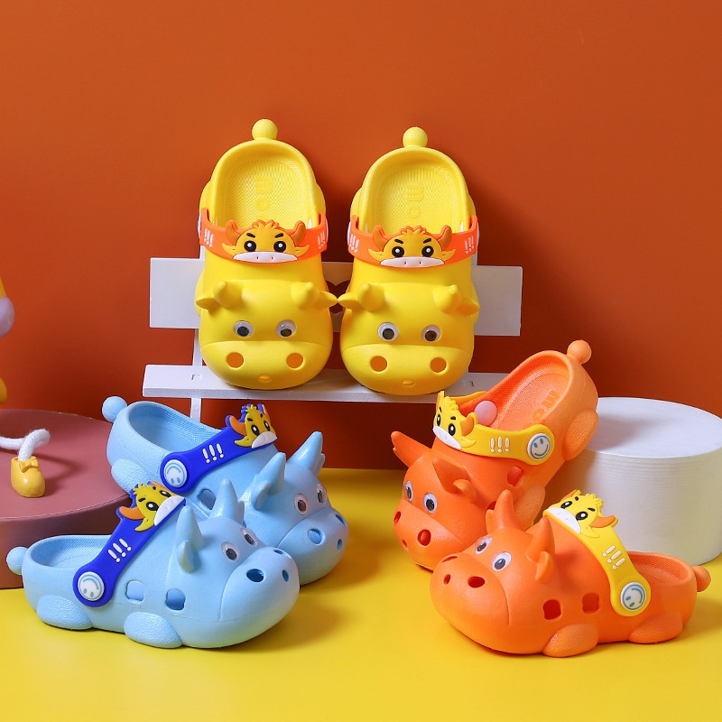 Children Fashion Cartoon Cow Design Indoor And Outdoor Cave Slippers ...