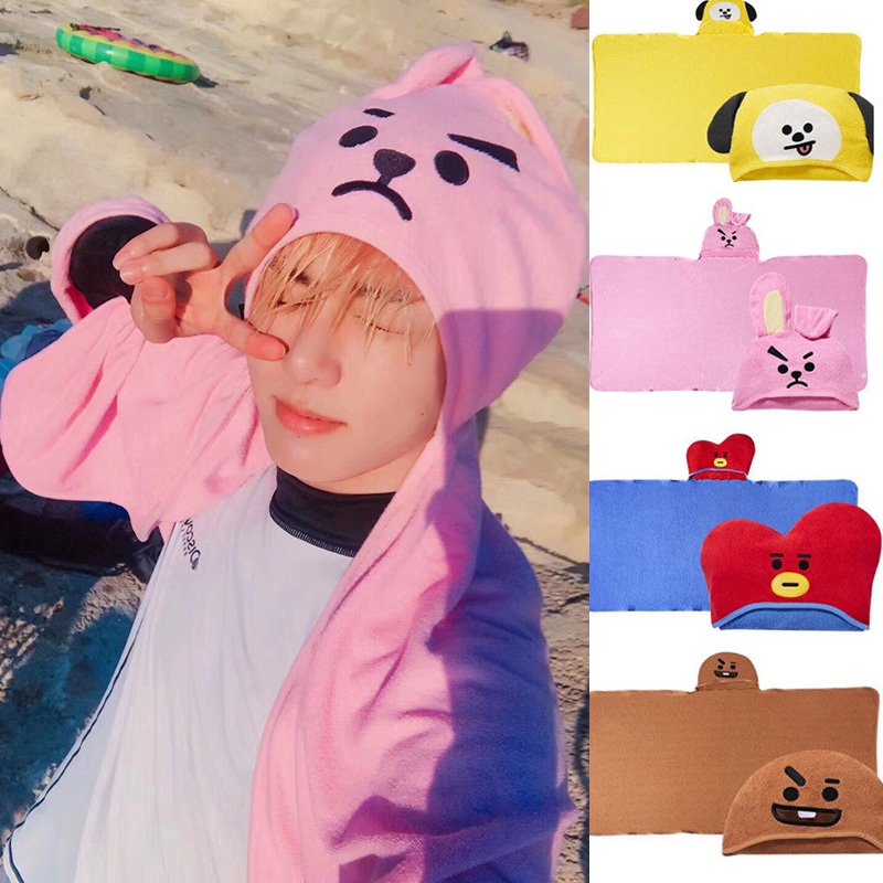 KPOP BTS BT21 Shower Hoody Hood Towel Robe CHIMMY COOKY TATA | Shopee ...