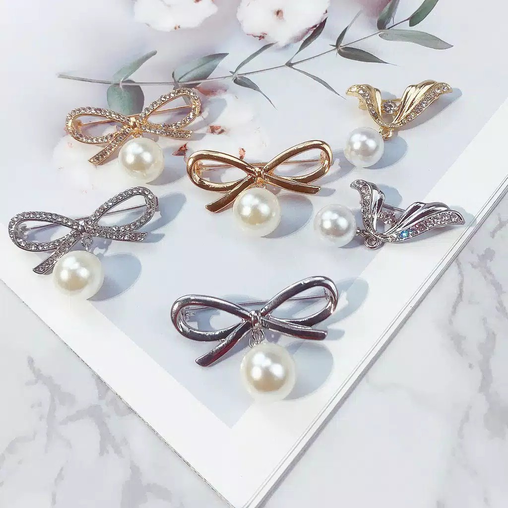 Korean RIBBON CHEST BROOCH | Pearl RIBBON SIMPLE BROS | Brooch PEARL ...