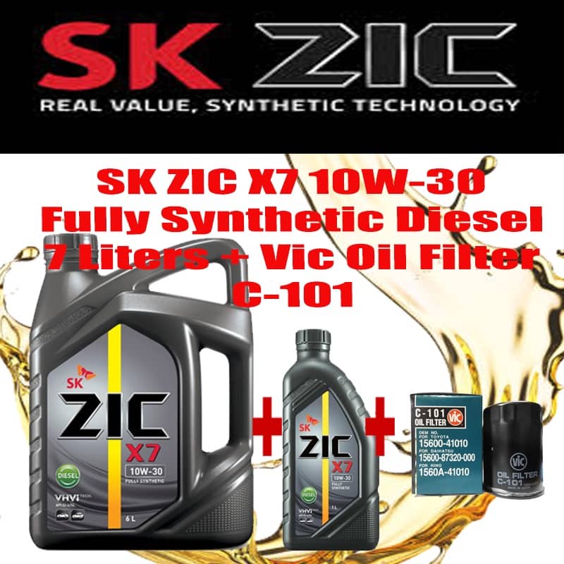 SK ZIC X7 10W-30 Fully Synthetic Diesel 7 Liters with Vic Oil Filter C ...