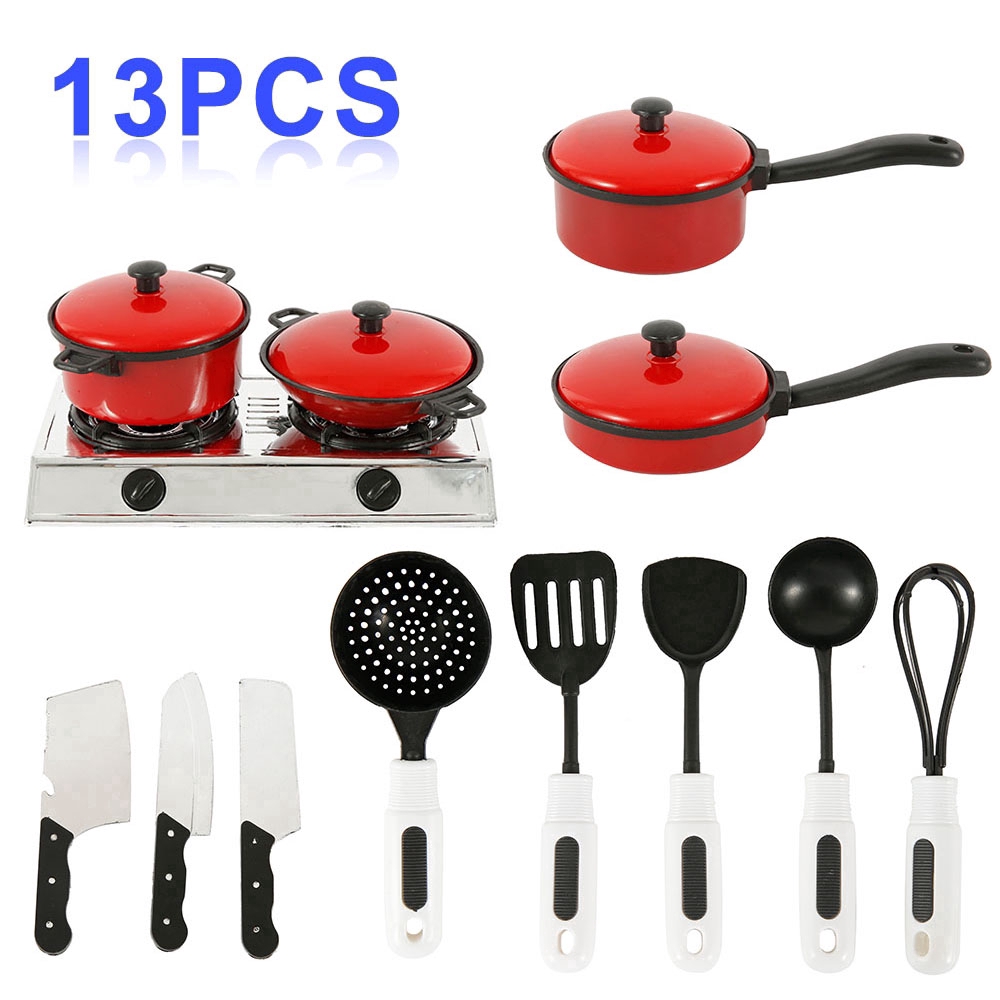 12pcs Kitchen Stainless Steel Cooking Toys Kit Kids Mini Pretend Play ...