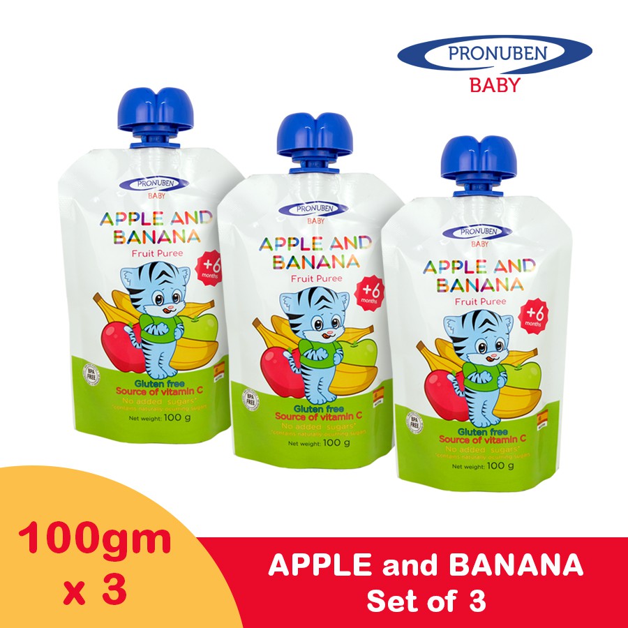 Pronuben Baby Food Puree Apple & Banana Set of 3 pc x 100gm | Shopee ...