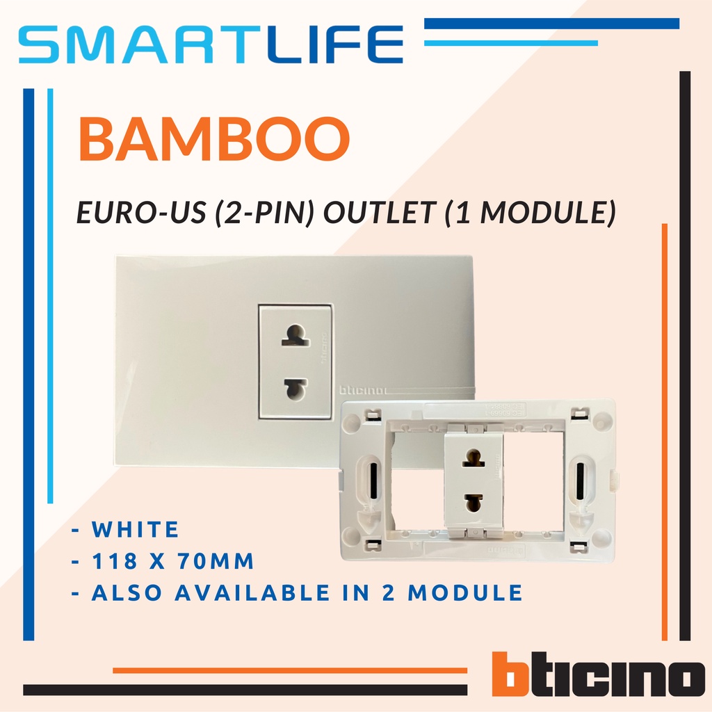 Bticino Bamboo 1 or 2 Gang 2-Pin Universal Socket Outlet Euro-US 16A ...