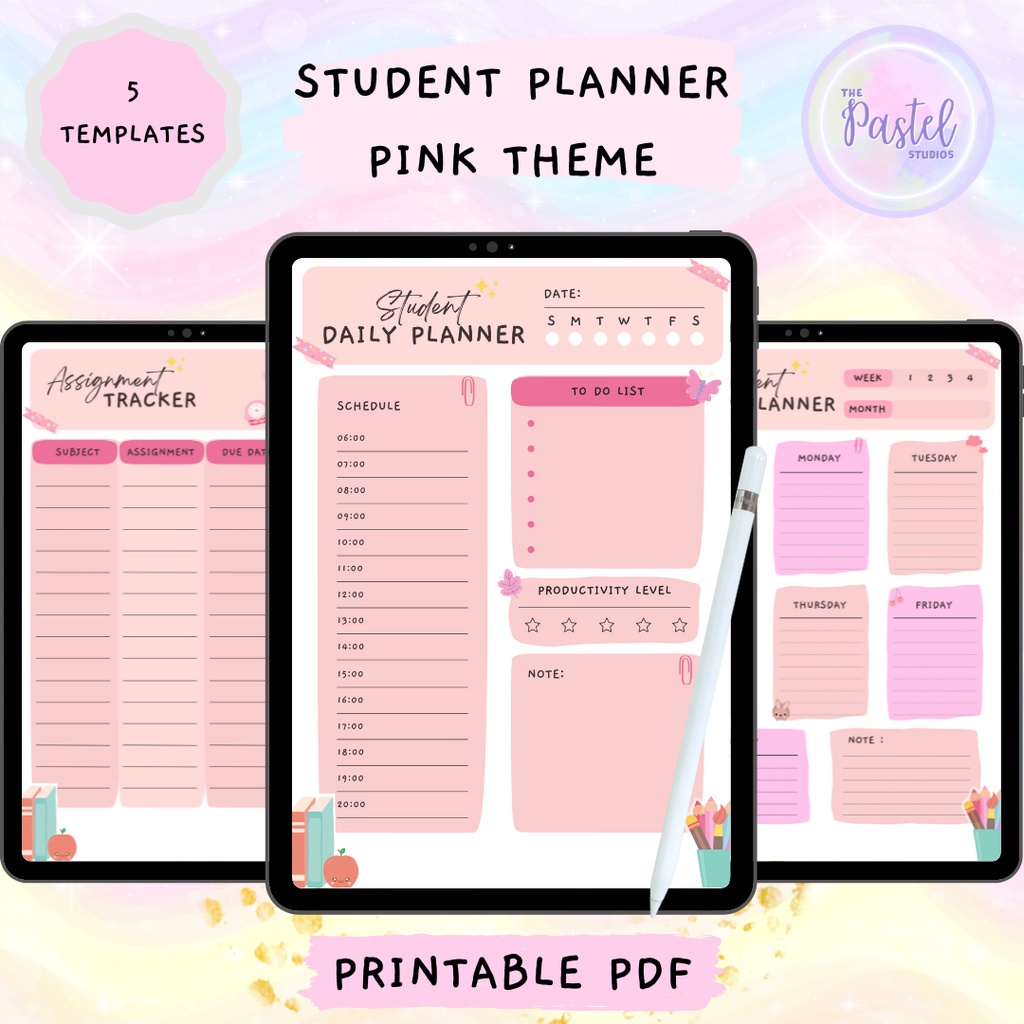 [SET B] Digital Planner Student Planner [Printable PDF] Pink Theme for ...