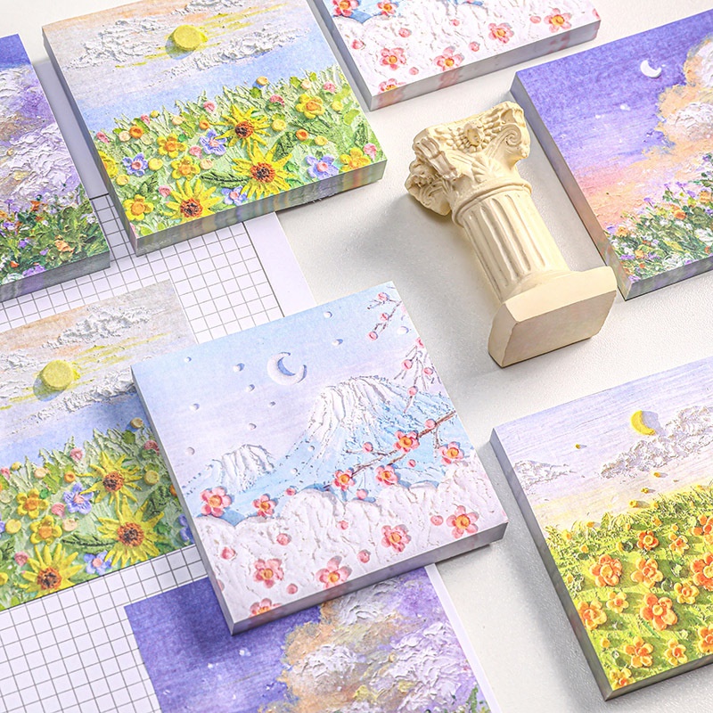 50 Sheets Writing Paper Sticky Oil Painting Landscape Memo Pad Message ...
