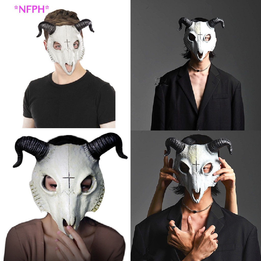 CKFR Halloween Goat Skull Mask Half Face Masquerade Cosplay Party Props ...