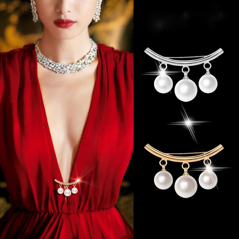 Pearl Pins Straps Anti Slip Pin Korean Simple Pearl Brooch Women's ...