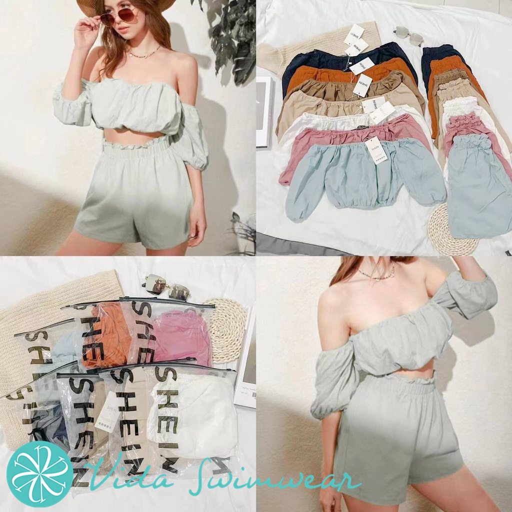 Off Shoulder Terno Crop Top with Shorts Beach Wear | Shopee Philippines