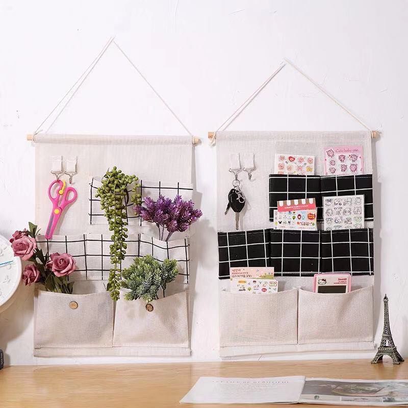 Cotton Linen 7 Pockets Storage Hanging Bag Cartoon Wardrobe Organizer ...