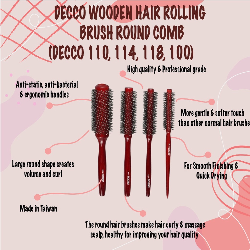 Decco Wooden Hair Rolling Brush Round Comb (Made In Taiwan) | Shopee ...