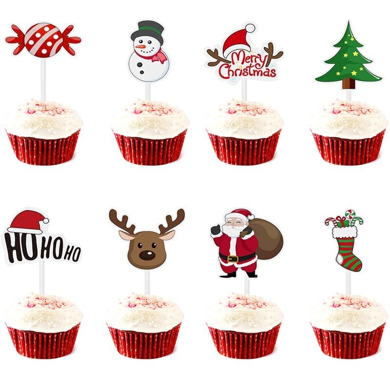 Christmas Cupcake Toppers Santa Claus Tree Snowman Sock Cake Decoration ...