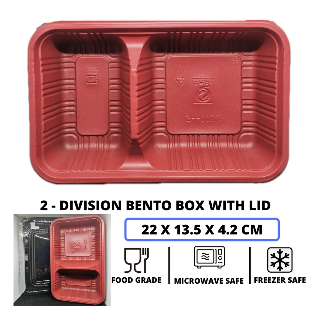 2 - Division Disposable Plastic Bento Boxes with Lid | Shopee Philippines