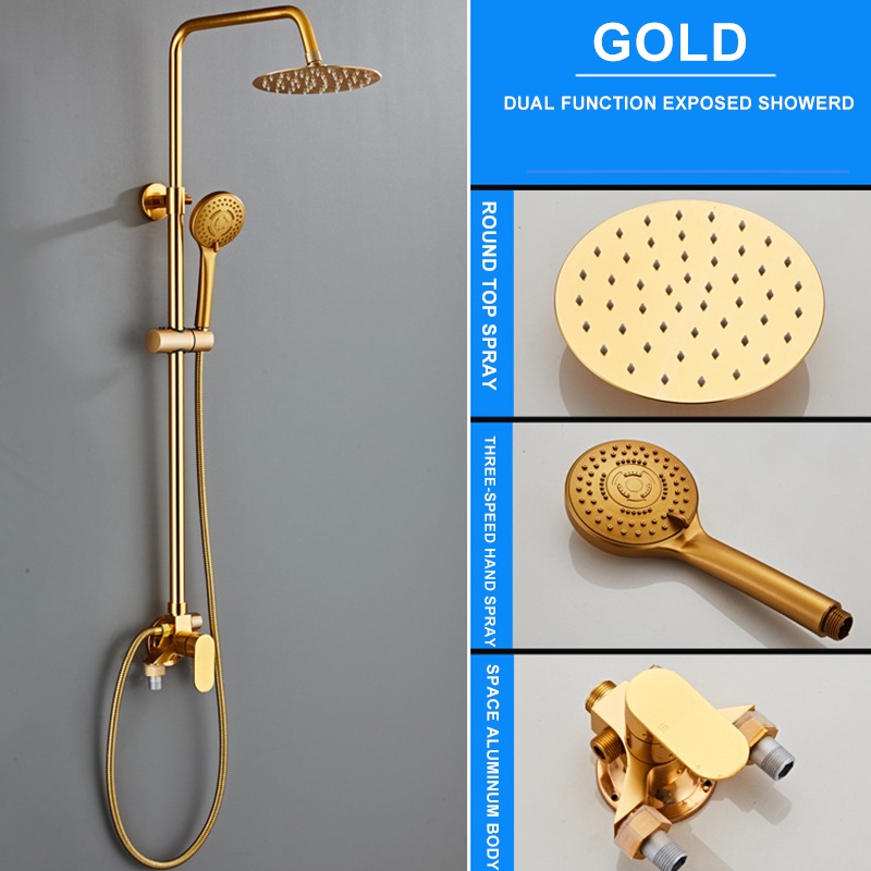 Space Aluminum Shower Set Booster Head Bathroom Handheld Liftable Rain ...