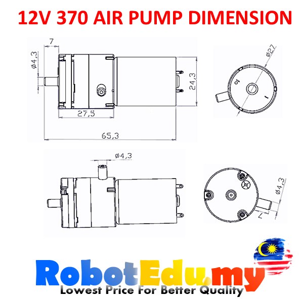 12V 370 / 555 Air Pump Vacuum Motor Oxygen Pump Oxygen Aquarium for ...