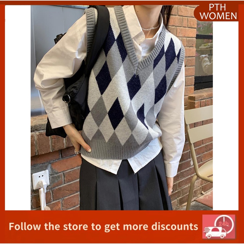 #228 Vintage quilted knitted vest korean fashion unisex women and men ...