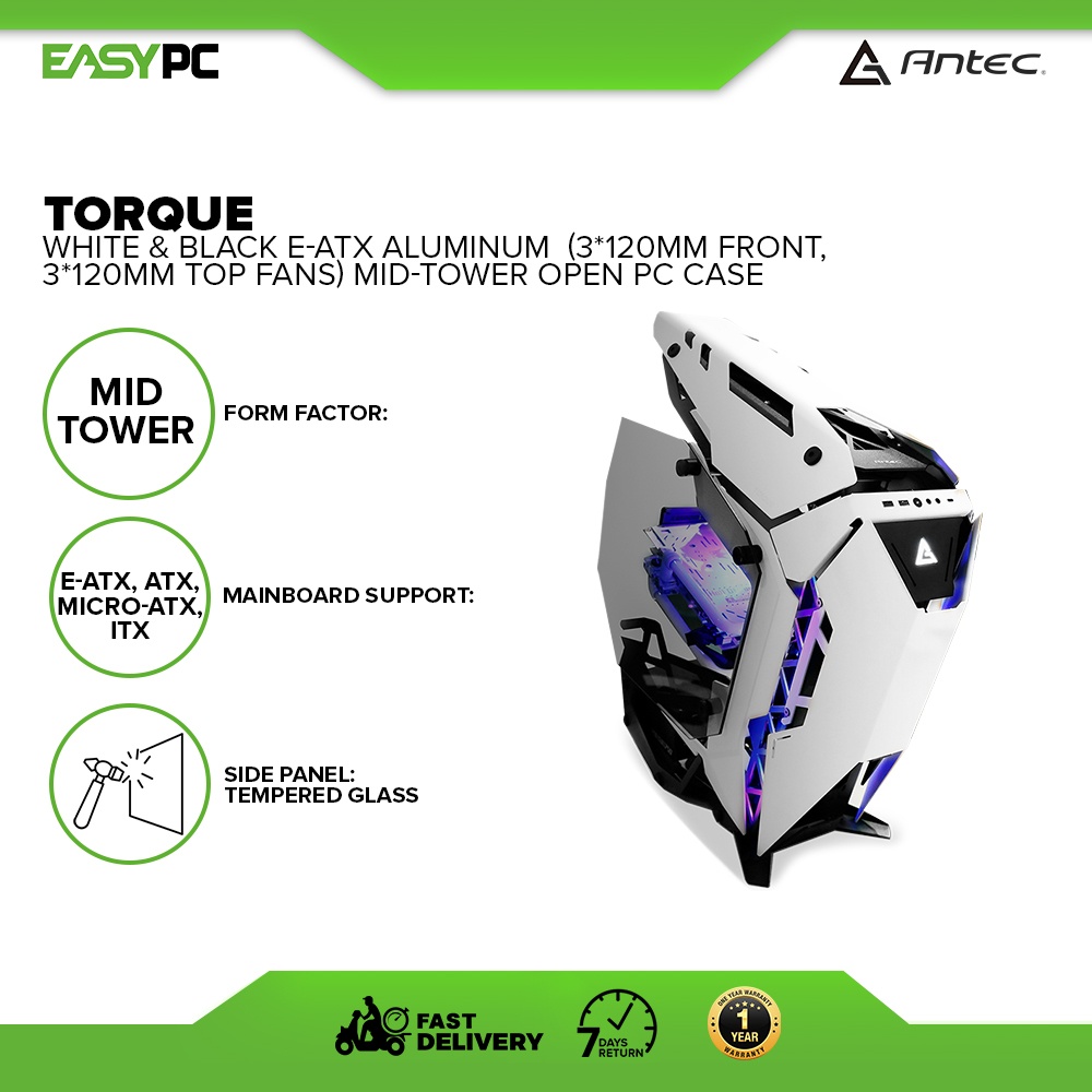 Antec Torque White & Black E-ATX Aluminum Mid-Tower Open PC-Case 19GLO ...