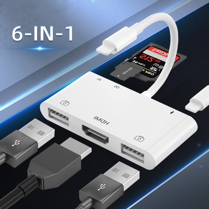 Light-ning To 1080P HDMI Cable USB SD TF Card Reader OTG Multiport ...