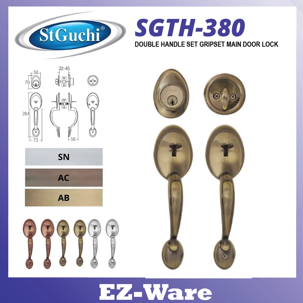 ST GUCHI SGTH-380 SN AC AB DOUBLE HANDLE SET GRIPSET MAIN DOOR LOCK ...