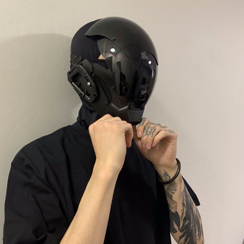 DIY Cyberpunk Mask Black Full Face Mask, Personality Tech Headwear ...