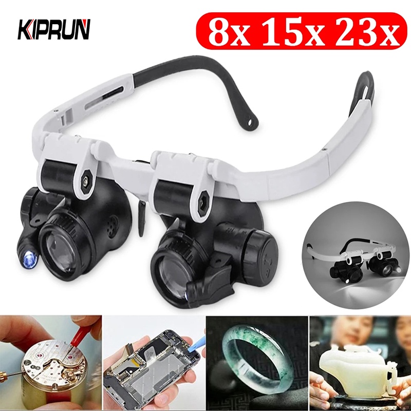 KIPRUN 8X15X23X Telescope Magnifier Dual，2LED Head-Mounted Illuminating ...
