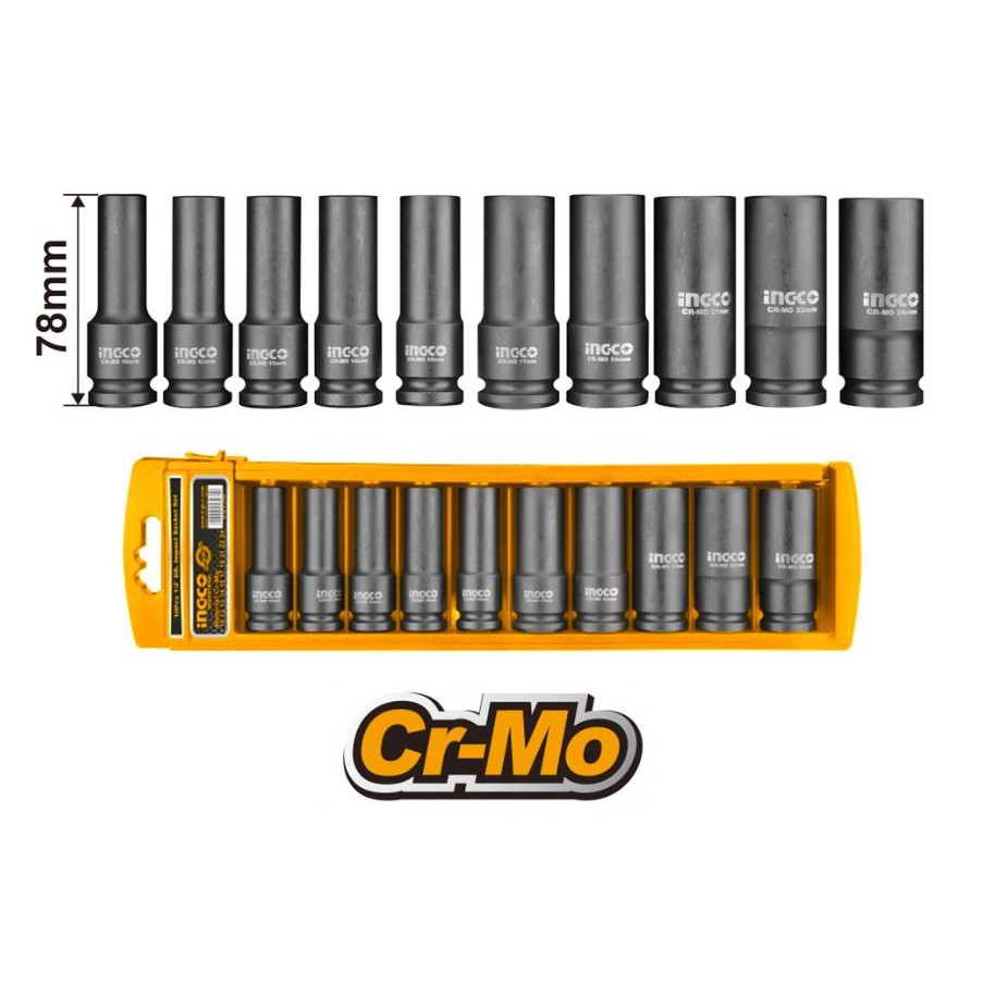 Ingco 1/2" Deep Impact Socket Set 10 pieces HKISSD12102L * MERVILLE ...
