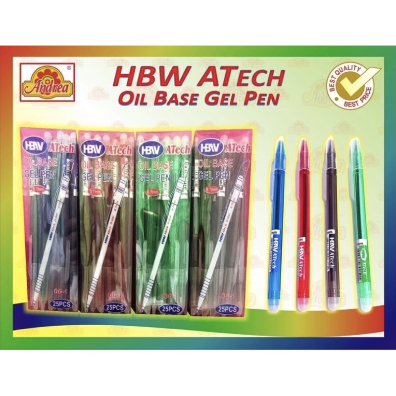 Hbw Atech oil base Gel pen 0.7mm /sold by box(25pcs) | Shopee Philippines