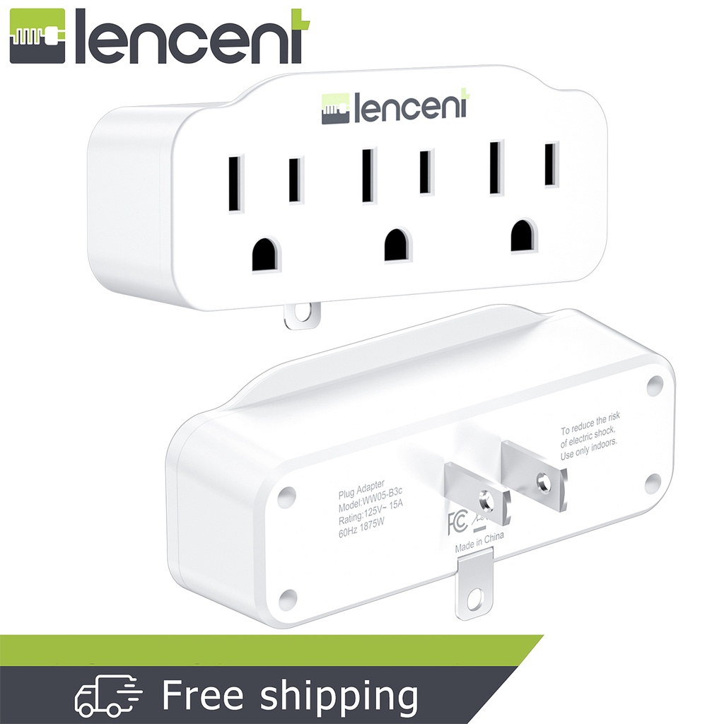 LENCENT 2 Pack Multi Plug 3 Prong to 2 Prong Adapter Extender with 3 ...