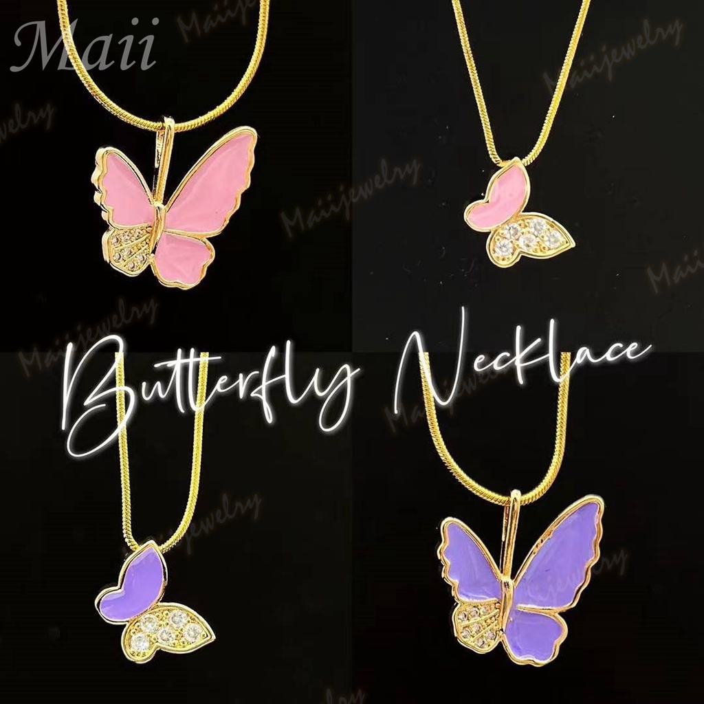 [Maii] RS127 Purple / Pink Butterfly Crystal Kwentas Necklace NR ...