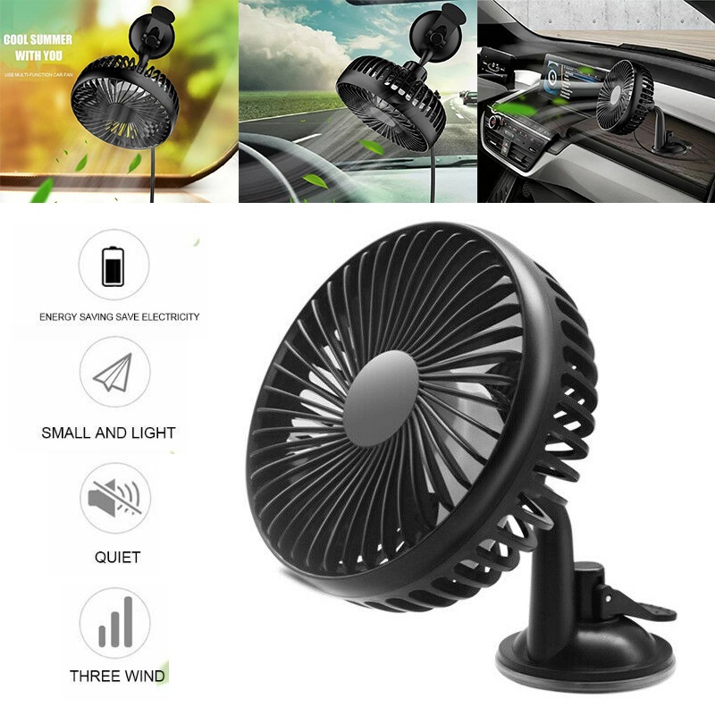 360 Car Fan Mini Van Home Cooler Desk Cooling Fan 12V 24V USB 3 Speed ...