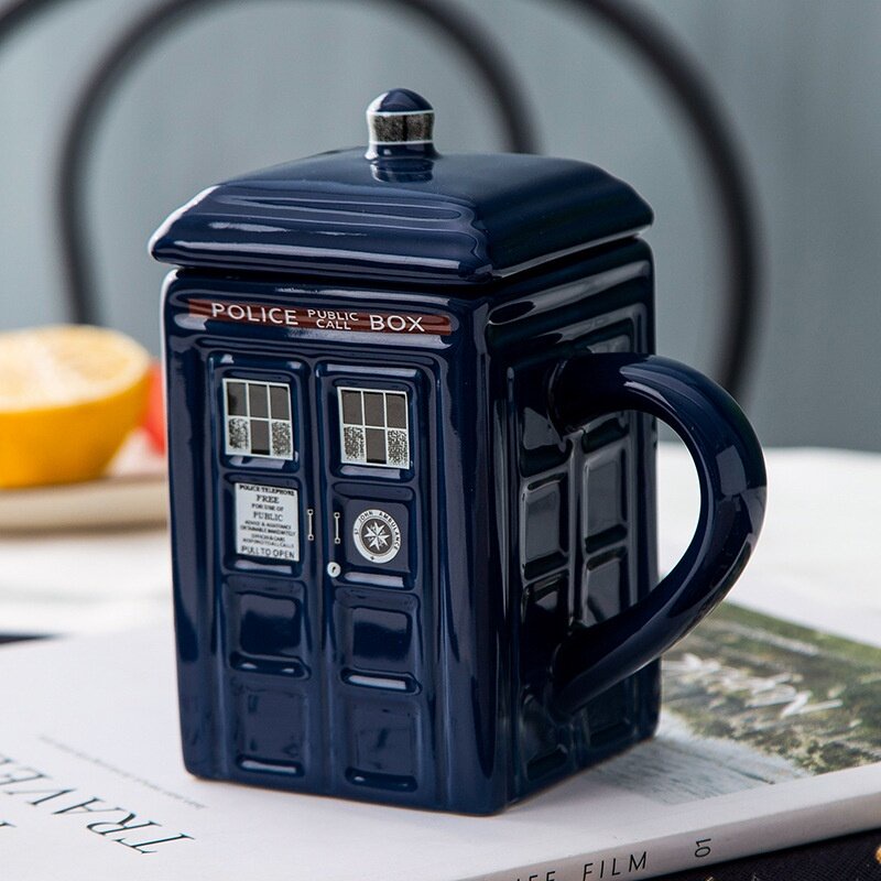【Fan'】Police Booth Coffee Mug Ceramic Cup with Lid Cover for Tea Milk ...