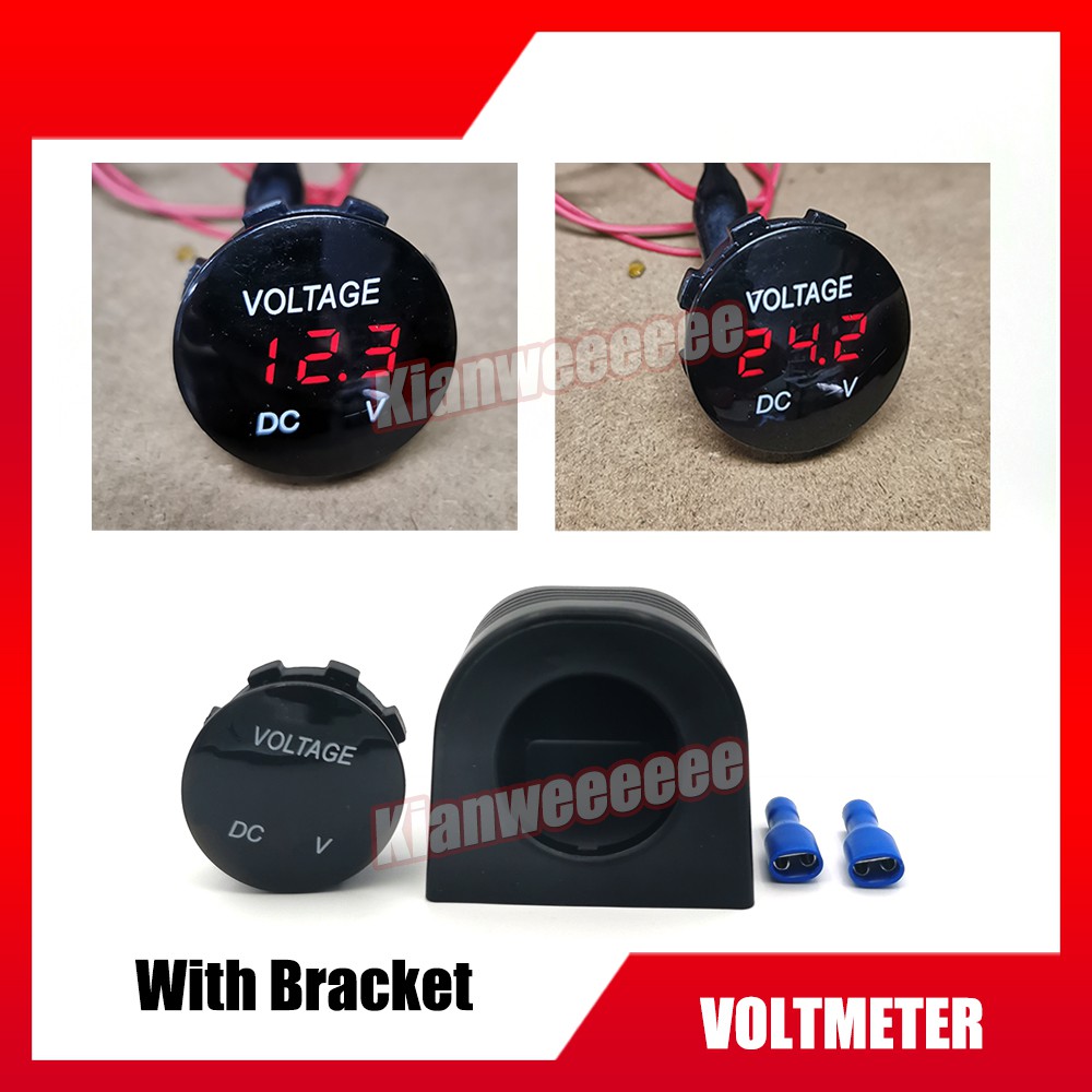 Universal Round Digital LED Voltmeter Waterproof with Bracket (12V-24V ...