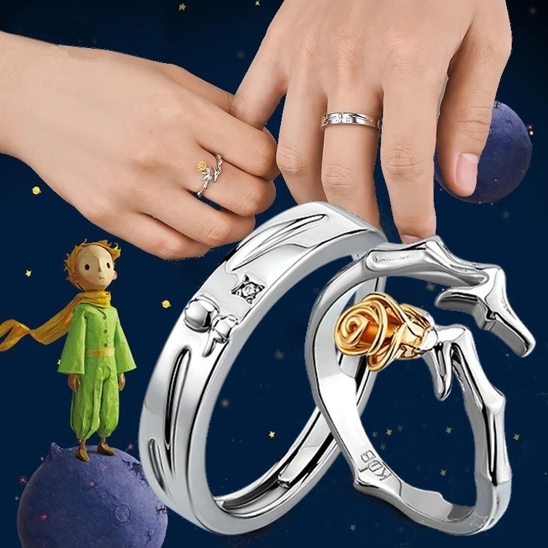 Silver Color The Little Prince And Roses Couple Rings A Pair Of ...