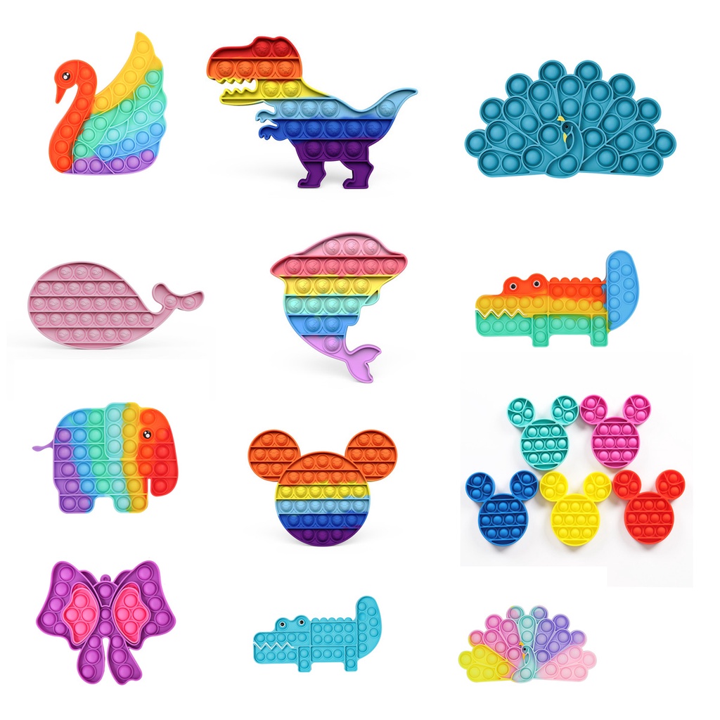 Push Pop It Fidget Toys Rainbow Swan Bubble Dinosaur Anti Stress Autism ...
